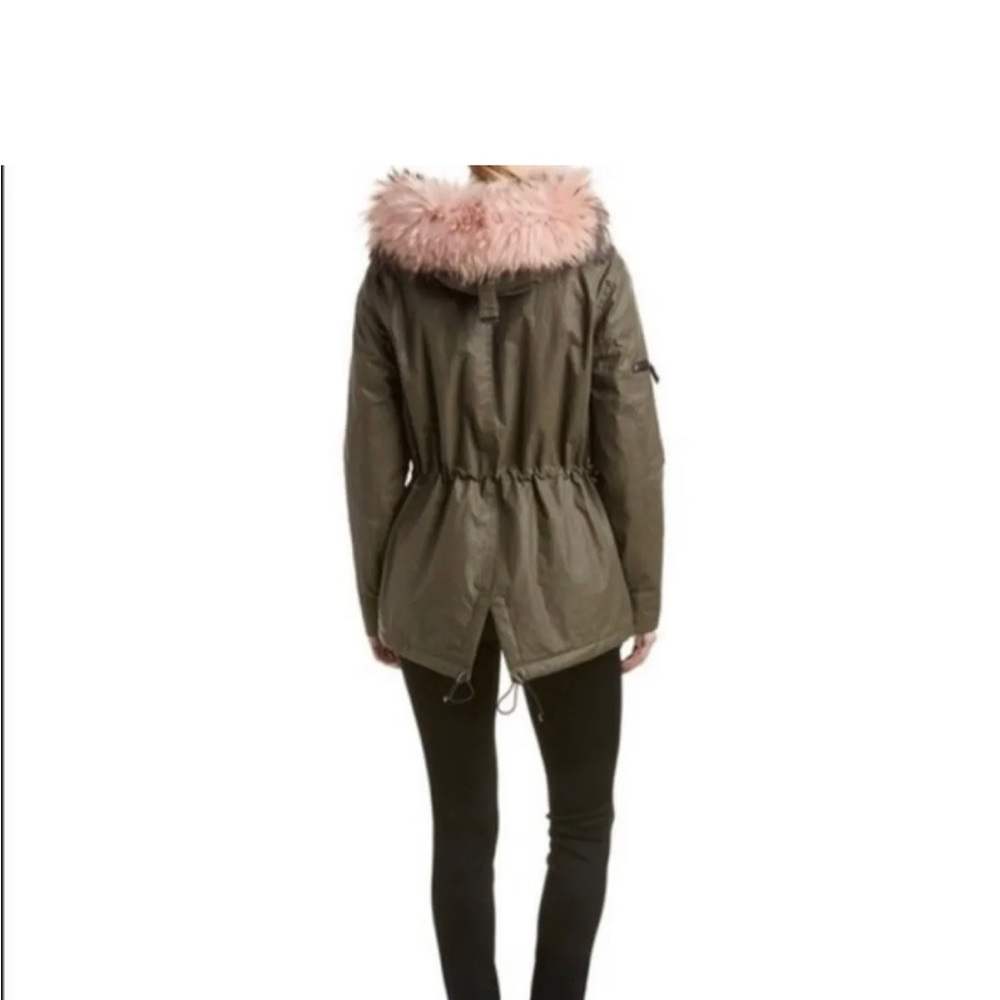 Sam Ny Pink Fur Hooded Army Utility Jacket. Hudson - Gem